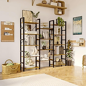 oneinmil Triple Wide 5-Shelves Corner Bookcase Industrial Vintage Wood Style Large Open Bookshelves for Home&Office (Brown, 5-Tier)