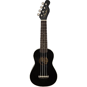Fender Venice Soprano Ukulele - Black Bundle with Gig Bag, Tuner, and Austin Bazaar Instructional DVD