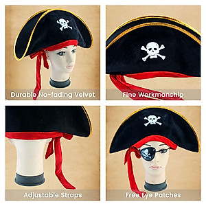 M&G House Halloween Adult and Kid's Party Pirate Hats Caribbean Pirate Hat Cap - 2 Pieces Black