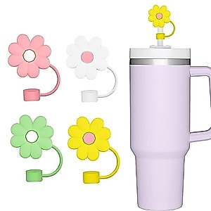 10mm Straw Cover, 4pcs Straw Covers Cap for Stanley Cup 40 oz 30 oz Food Grade Silicone Cute Flower Straw Topper Straw Tips Cover Protector Plugs for Stanley Tumblers for Stanley Cup Accessories