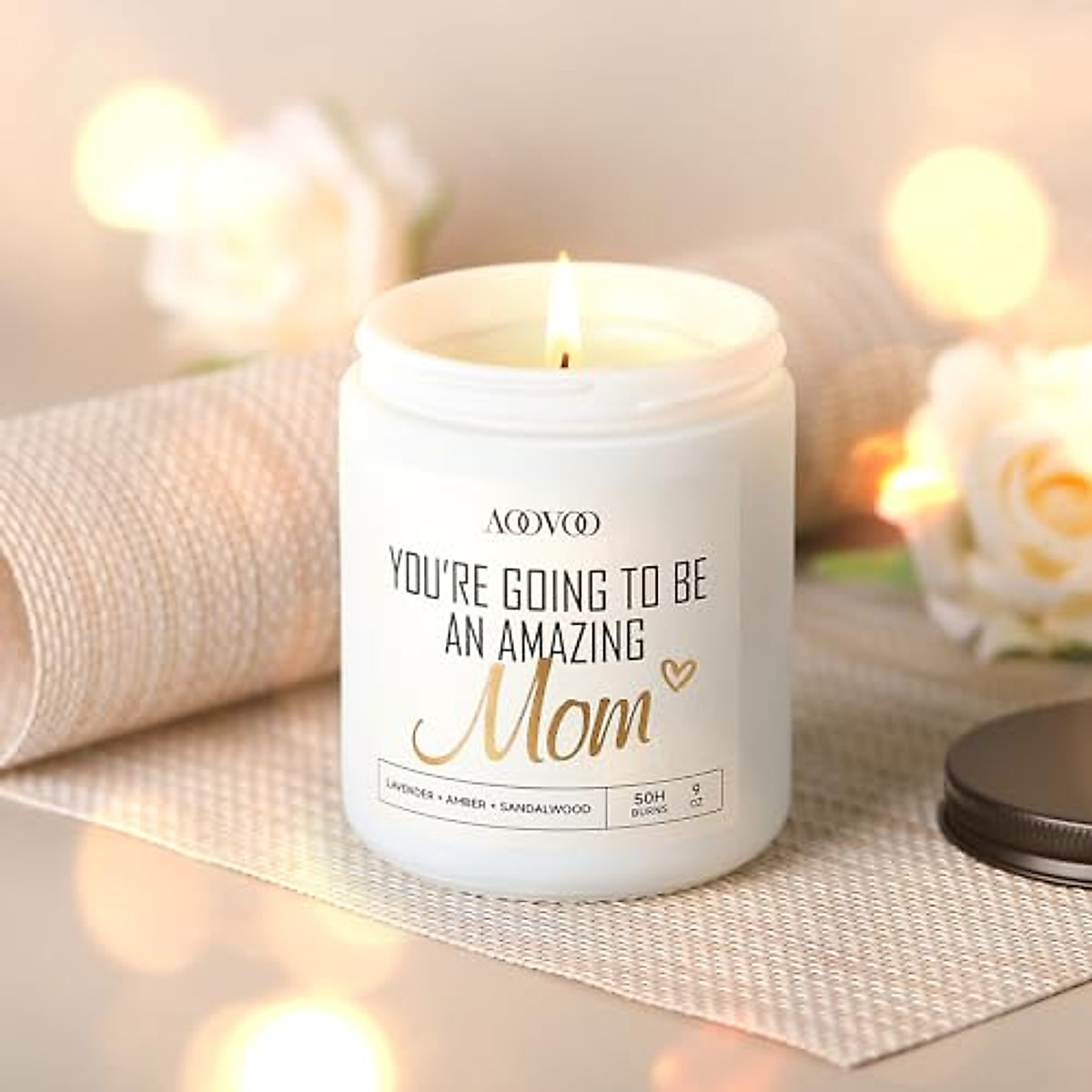 AOOVOO New Mom Gifts - Inspirational Pregnancy Gifts for Expecting Mom, Mother Day Candle Gifts, New Mom Candle Gift, Mom Birthday Gifts, Lavender Scented Candle, 9 oz Soy Wax