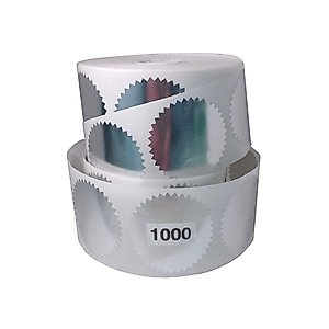 Legal Embossing Labels, Metallic Foil Stickers, 2" Starburst Serrated Edge, (Awards, Crafts, Envelopes, Notary Embossing) (Roll of 1000) (Silver)