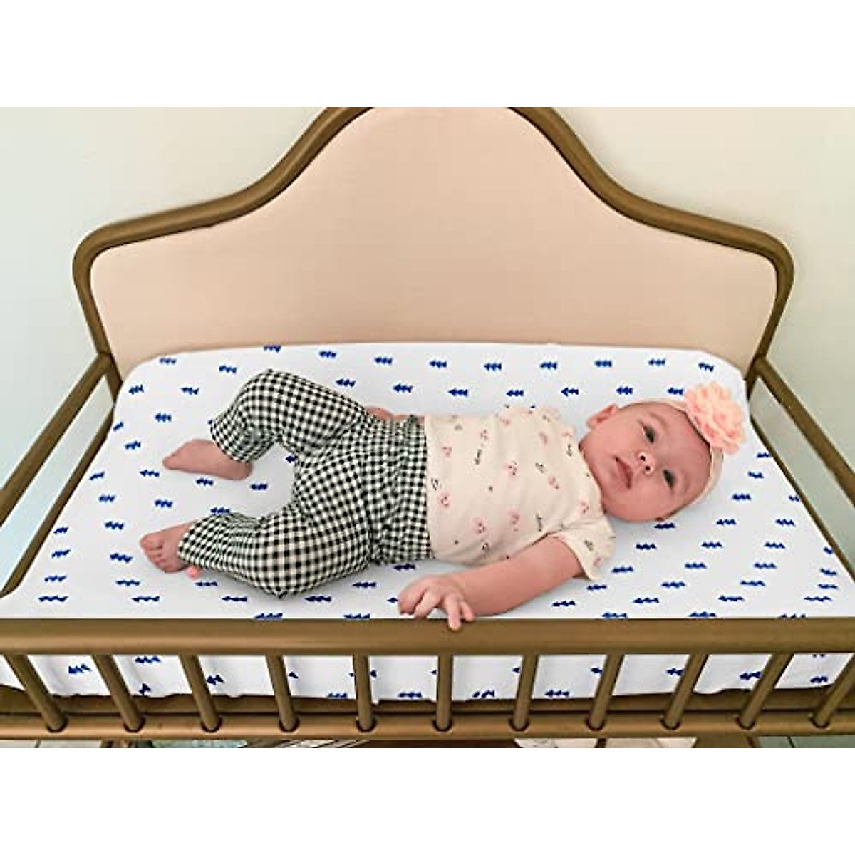 Changing Pad Cover – Premium Baby Changing Pad Covers 4 Pack – Boy or Girl Changing Pad Cover – Pure Cotton Machine Washable Navy and White Changing Table Cover – Diaper Changing Pad Cover Sheets