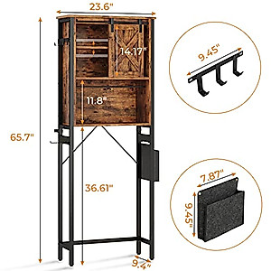 Itaar Over The Toilet Storage Cabinet, Farmhouse Over Toilet Bathroom Organizer, 4-Tier Bathroom Shelves Over Toilet, Over Toilet Storage with Storage Bag and Hooks, Rustic Brown