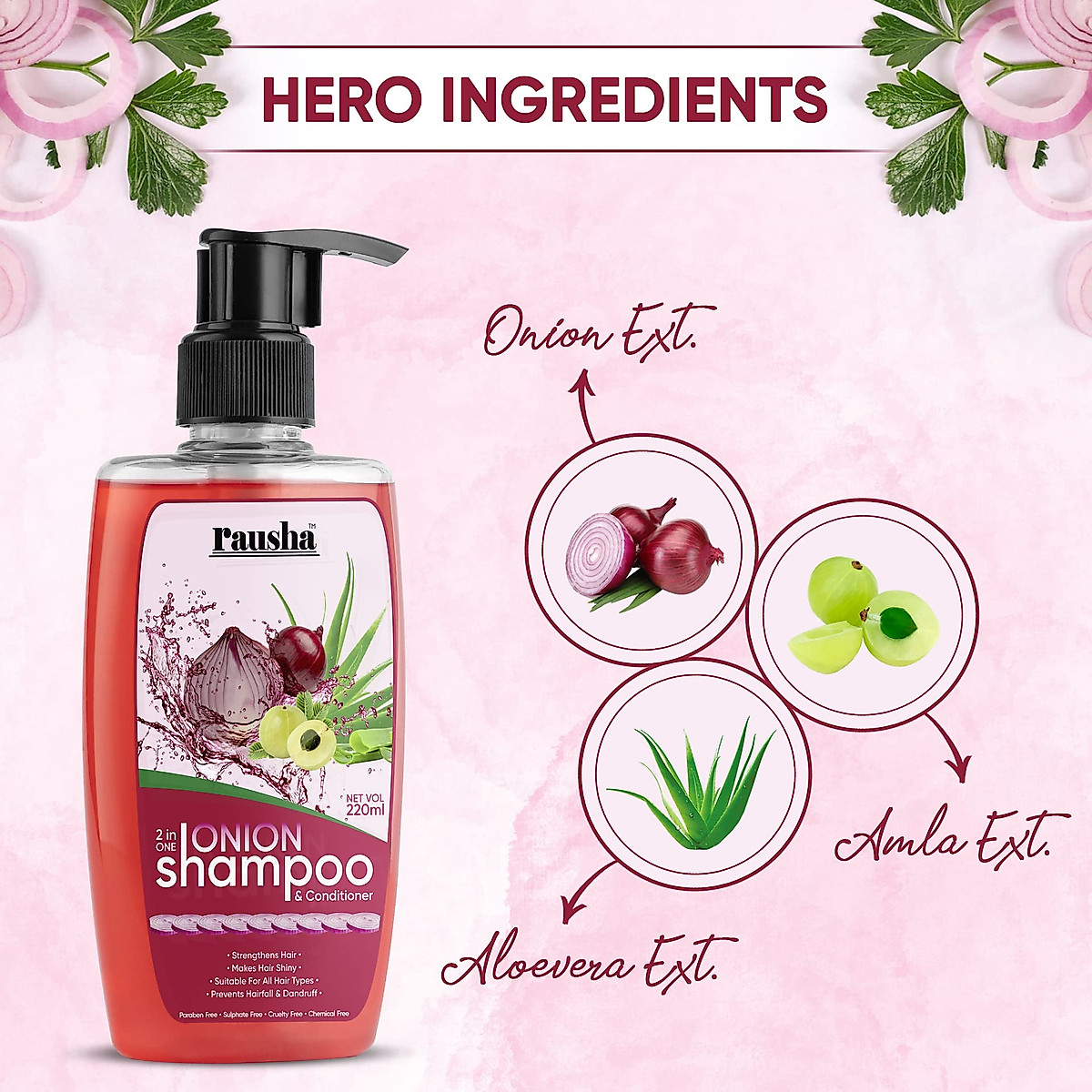 RAUSHA 2 in 1 Onion Shampoo & Conditioner for Hair Growth and Hair Fall | Pack of 1