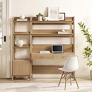 Modway 2-Piece Home Office Desk and Bookshelf Display Case in Oak