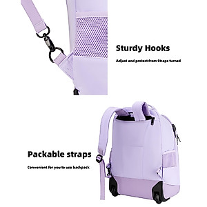 MATEIN Rolling Backpack for Women, 17 Inch Travel Laptop Backpacks with Wheels, Waterproof Large Roller Carry On Luggage Wheeled Backpack, Trolley Overnight Suitcase Business Computer Bag, Purple