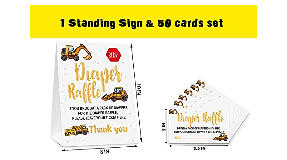 Construction Diaper Raffle Baby Shower Game Set & Favors