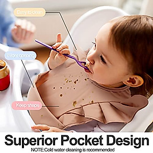 Ramede 3 Pcs Waterproof Baby Bib Washable Toddler Bibs Soft Feeding Bibs with Food Catcher for Baby Boy or Girl Eating Travel Home Supplies, Lovely