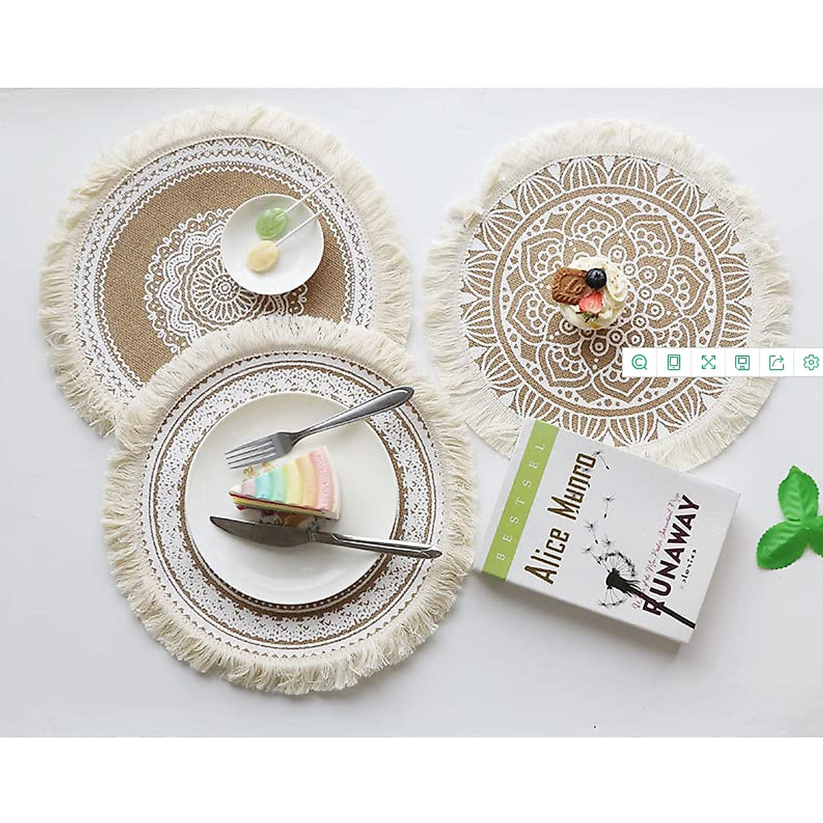 GorinsKani 2 Pieces of Cotton Thread Embroidery Table mat Jute Table mat Decoration mat Round Tassel Side Table mat Heat Insulation mat Anti-Slip Kitchen mat Home Decoration (Tassel Style E)