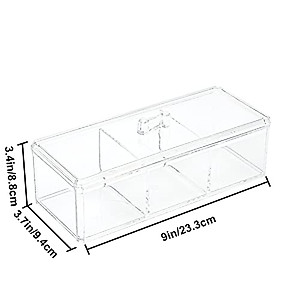 Square Qtip Holder Dispenser, 3 Compartments Cotton Ball Holder, Bathroom Canisters for Cotton Swab, Ball, Cotton Pad Organizer, Clear Acrylic Containers with Lid for Bathroom Vanity Countertop