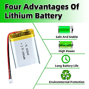 AKZYTUE 3.7V 1000mAh 803040 Lipo battery Rechargeable Lithium Polymer ion Battery with JST Connector