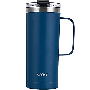 Meoky 20oz Insulated Coffee Mug with Leak Proof Lid, Cupholder Friendly, Double Wall Stainless Steel Travel Coffee Mug with Handle for Car, Home, Office