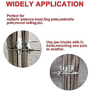 Double Antenna Mast Clamp Heavy Duty Pole to Pole Mounting Kit V Jaw Block with U-Bolt Mounting Hardware for TV CB Ham Antenna Parasols Flags and Fishing Rods (2)