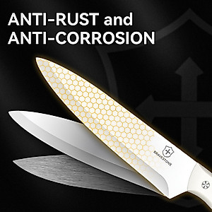 BRAVESTONE Knife Set, 15 Piece Kitchen Knife Set with Block Self Sharpening, Dishwasher Safe, Anti-slip Handle (Cream)