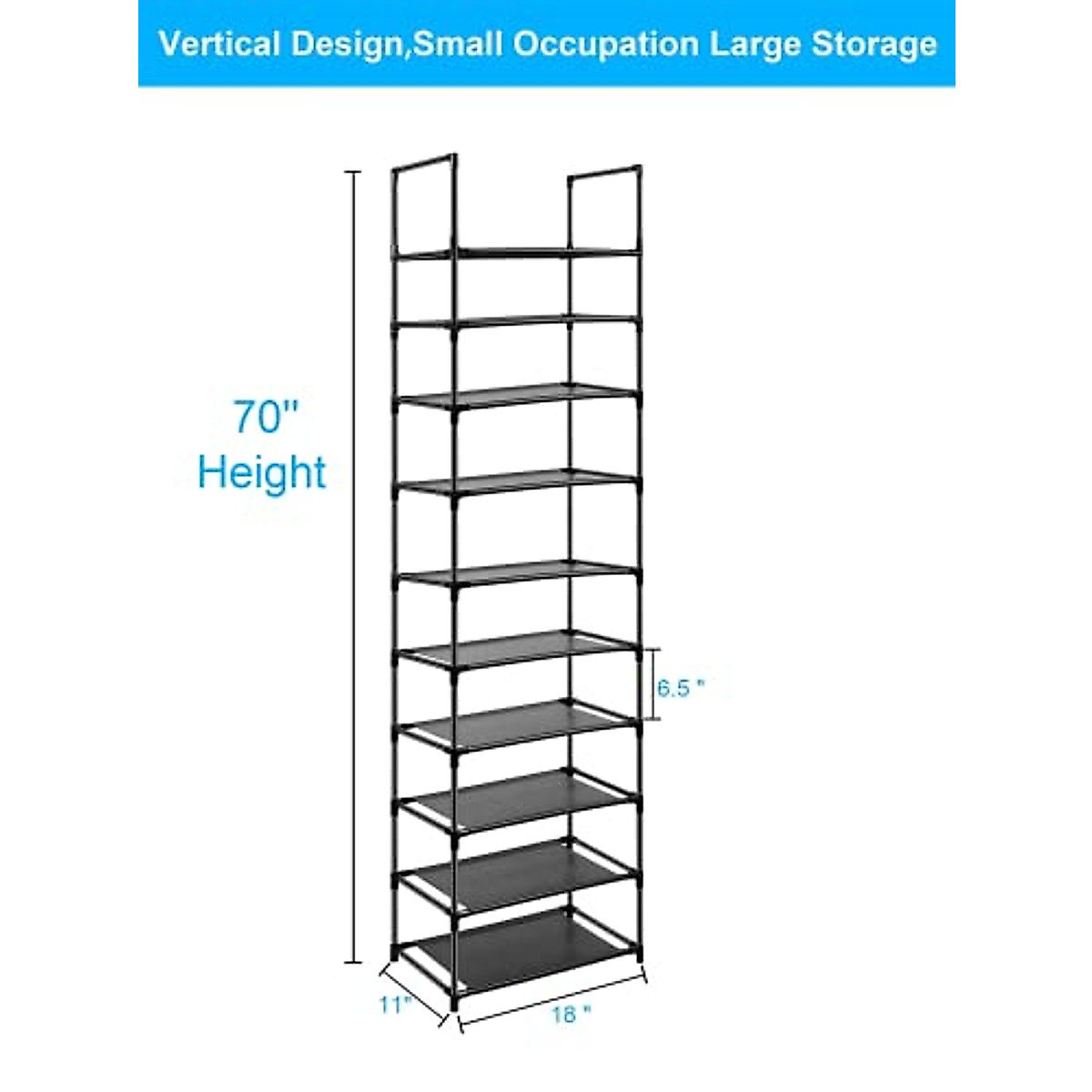Easyhouse 10 Tier Metal Shoe Rack for Entryway, Closet,Bedroom, Narrow Tall Shelf Organizer for Space Saving Storage