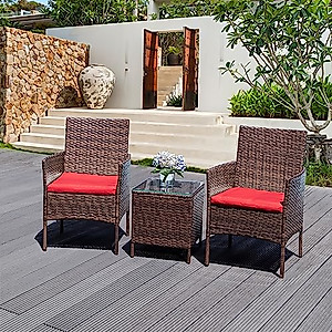 3 Pieces Patio Furniture Sets PE Rattan Wicker Chairs with Table Outdoor Garden Porch Furniture Sets Bistro Set Conversation Sets Garden Furniture for Yard Backyard Lawn Porch Poolside Balcony
