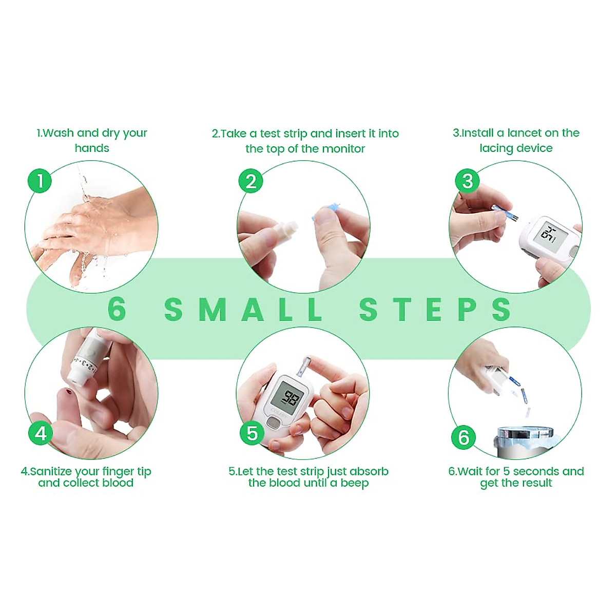 Blood Glucose Test Strips Kit，100 Test Strips and 100 Lancets for G-427B ， Blood Test Strips