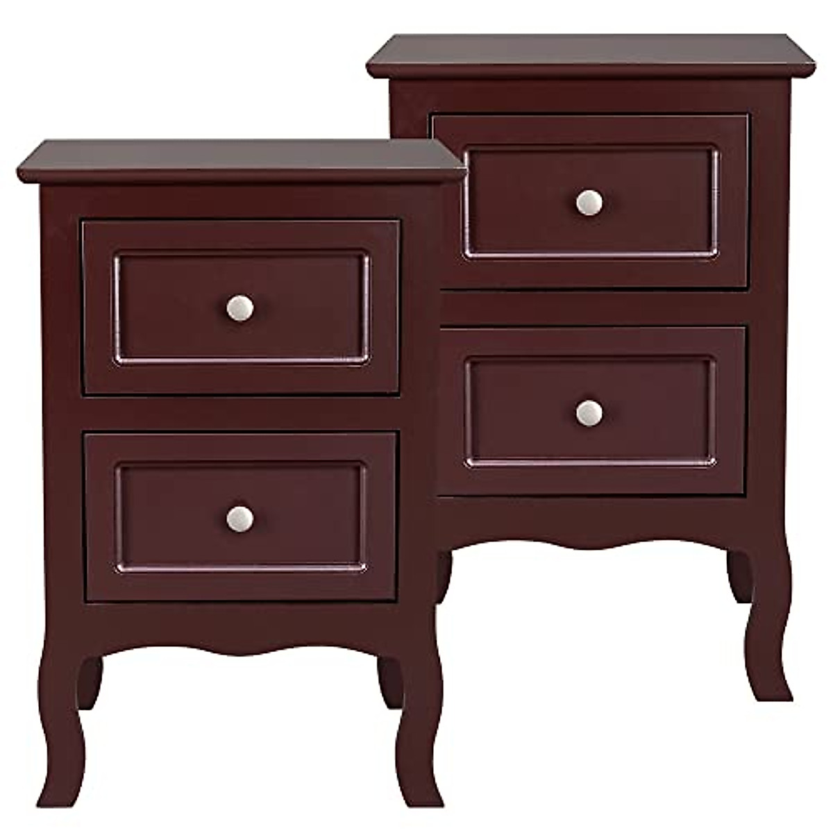 Set of 2 Rustic Farmhouse Accent End Table, Nightstand Side Tables with 2 Drawers &Open Storage Shelf, Night Stands for Bedrooms Set of 2 Bedside Tables for Bedroom Living Room Office, Sofa Side Table