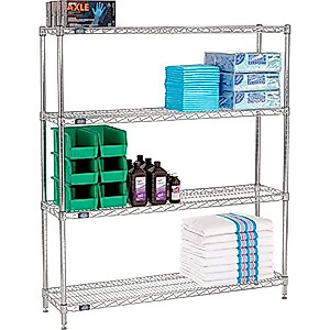 Nexel 12" x 48" x 54", 4 Tier Adjustable Wire Shelving Unit, NSF Listed Commercial Storage Rack, Chrome Finish, leveling feet