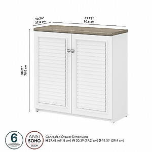 Bush Fairview 30.71-Inch Small Storage Cabinet with 3 Shelves, Shiplap Gray/Pure White (WC53696-03)