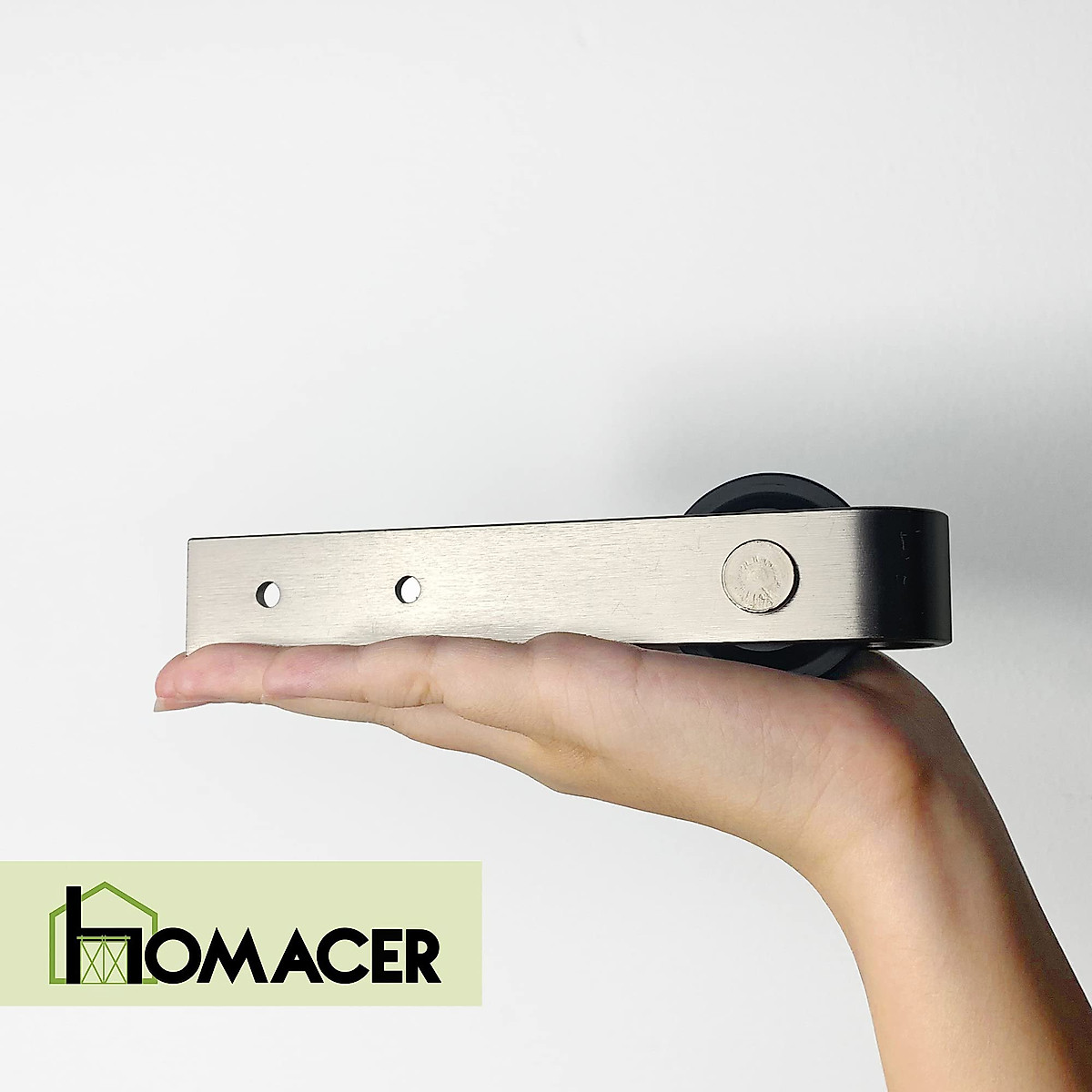 Homacer Mini Brushed Nickel Single Track Bypass Sliding Barn Door Hardware Kit, for Two/Double Doors, 48-inch Long Flat Track, Straight Design Roller, Cabinet TV Stand Console Use…