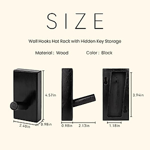 Livebe Wall Hooks Hat Rack with Hidden Key Storage,Decorative Hooks Single Organizer Hat Hanger Towel Rack with Hidden Storage,Key Hider Outdoor&Indoor (Black)