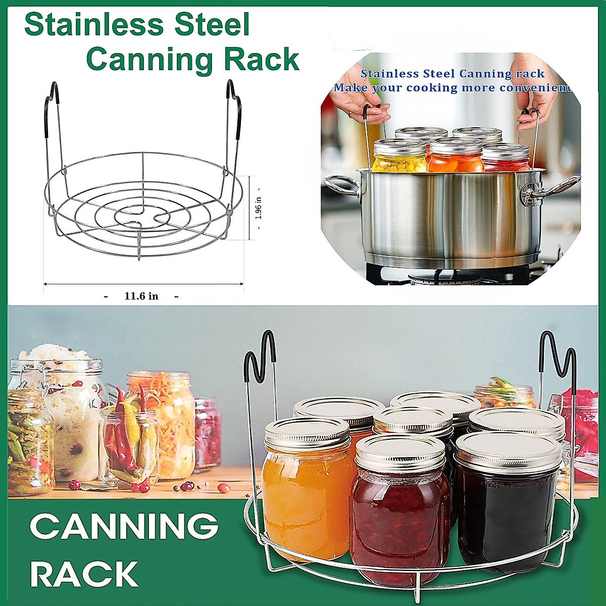 Canning Kit,11pcs Canning Supplies starter kit Include Stainless Steel Steam Rack,Canning Funnel, Jar Lifter, Jar Wrench, Lid Lifter, Canning Tongs, Bubble Remover Tool for Mason Jars Canning Pot