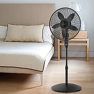 Lasko 18" Oscillating 4-Speed Large Room Pedestal Fan with Remote Control Adjustable Height Durable Metal Grill Great for Office, School and Home S18605, Black (Renewed)