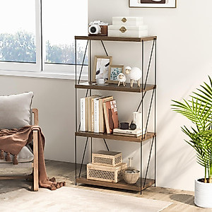 Giantex 4-Tier Open-Back Bookshelf, Freestanding Display Rack, Metal Frame Storage Shelf, Industrial Style Bookcase, Home Organizer Unit for Living Room, Bedroom, Study