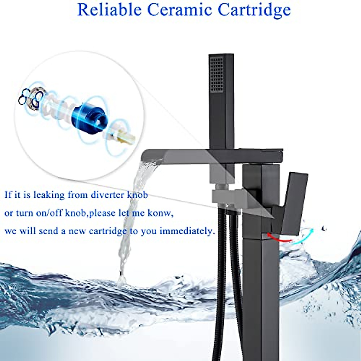 Senlesen Black Floor Mounted Single Handle Bathroom Tub Filler Faucet Free Standing Bathtub Mixer Tap