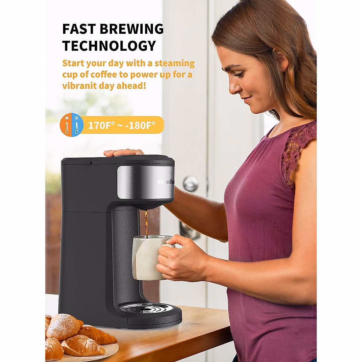 Hrelec 2 in 1 K Cup Coffee Maker, Iced Single Serve Coffee Maker for Capsule and Ground Coffee, Pod Coffee Maker One Cup Small Coffee Machine with Self-Cleaning Function, 8-14 oz Brew Size