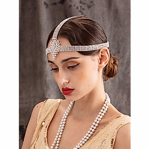 SWEETV Rhinestone 1920s Headpiece Silver - Flapper Headband for Costume Party Gatsby Accessories Decorative Headbands