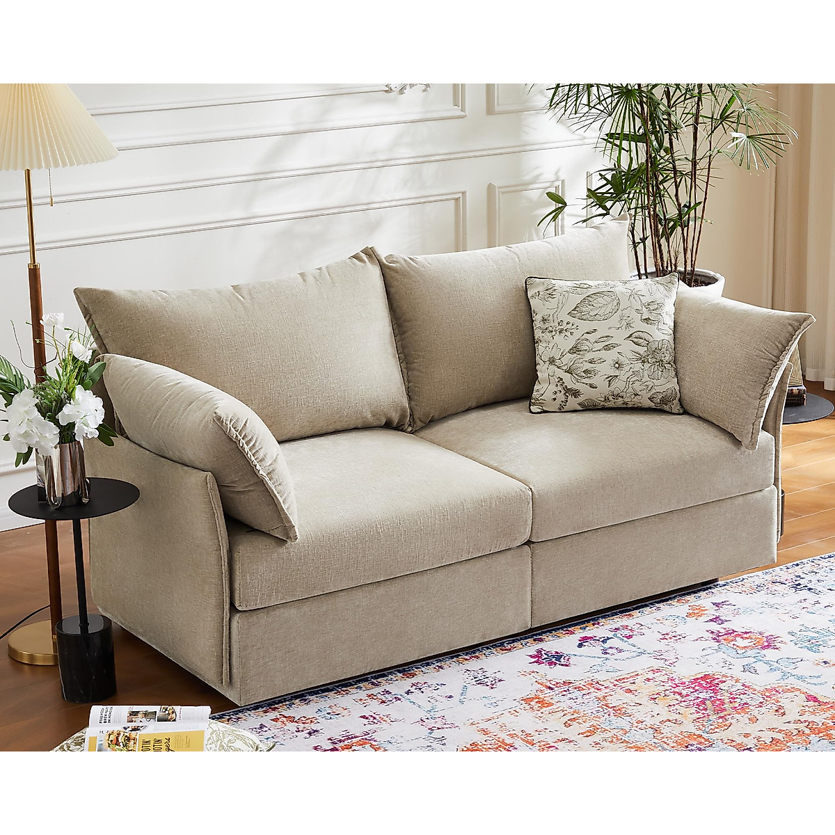 ABCASA Modern Living Room Chenille Sofa Small Sofa, Loveseat Sofa with Deeper Seats, Easy to Install, Beige