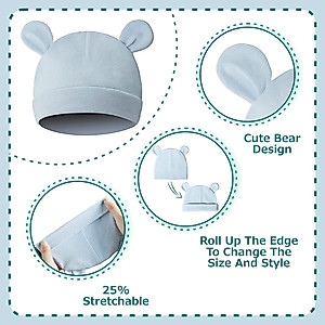 Newborn Baby Hats and Mittens Set for Boys & Girls Preemie Caps/Unisex Infant Beanie Baby Set 0-6 Months (Pack 6- Black, White, Darkblue, Lightblue, Grey, Brown, Ear)