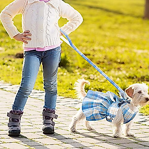 4 Pcs Plaid Dog Dress Bow Tie Harness Leash Set Harness Dress for Small Dogs Cute Dog Pet Girl Puppy Summer Clothes for Female Summer Bunny Rabbit Clothes Yorkie Chihuahua Training Walking (S)