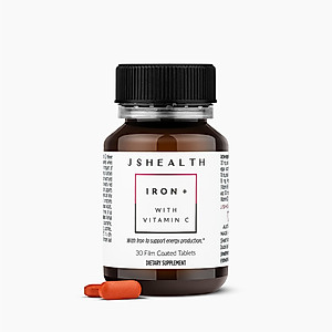 JSHealth Vitamins Iron+ Supplement for Energy Support - Iron Deficiency Pills with Vitamin C and Vitamin B12 - No Nausea or Constipation - (30 Tablets)
