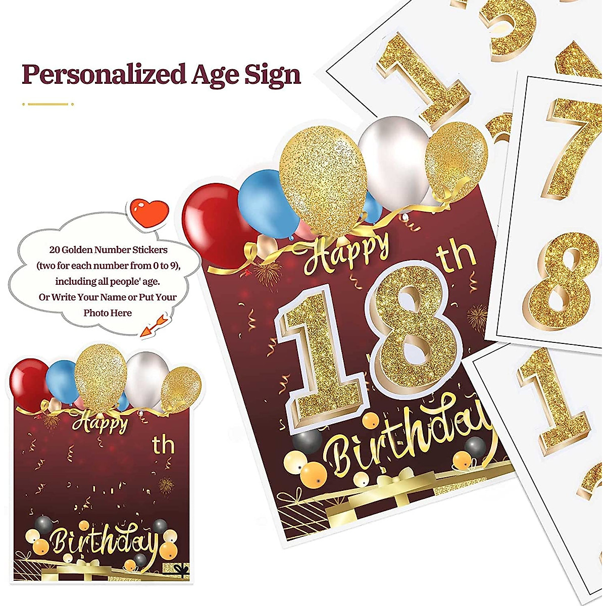 HOMENOTE 18Pcs Happy Birthday Yard Signs with Stakes, 2 x 5m LED Lights and Personalized Signs, 16” Large Size - Birthday Letters Signs for Yard Lawn Outdoor Birthday Decoration Party Supplies