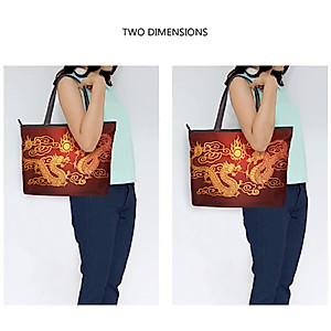 Golden Dragons Tote Bag Aesthetic, Large Capacity Zipper Women Grocery Bags Purse for Daily Life 2 Sizes