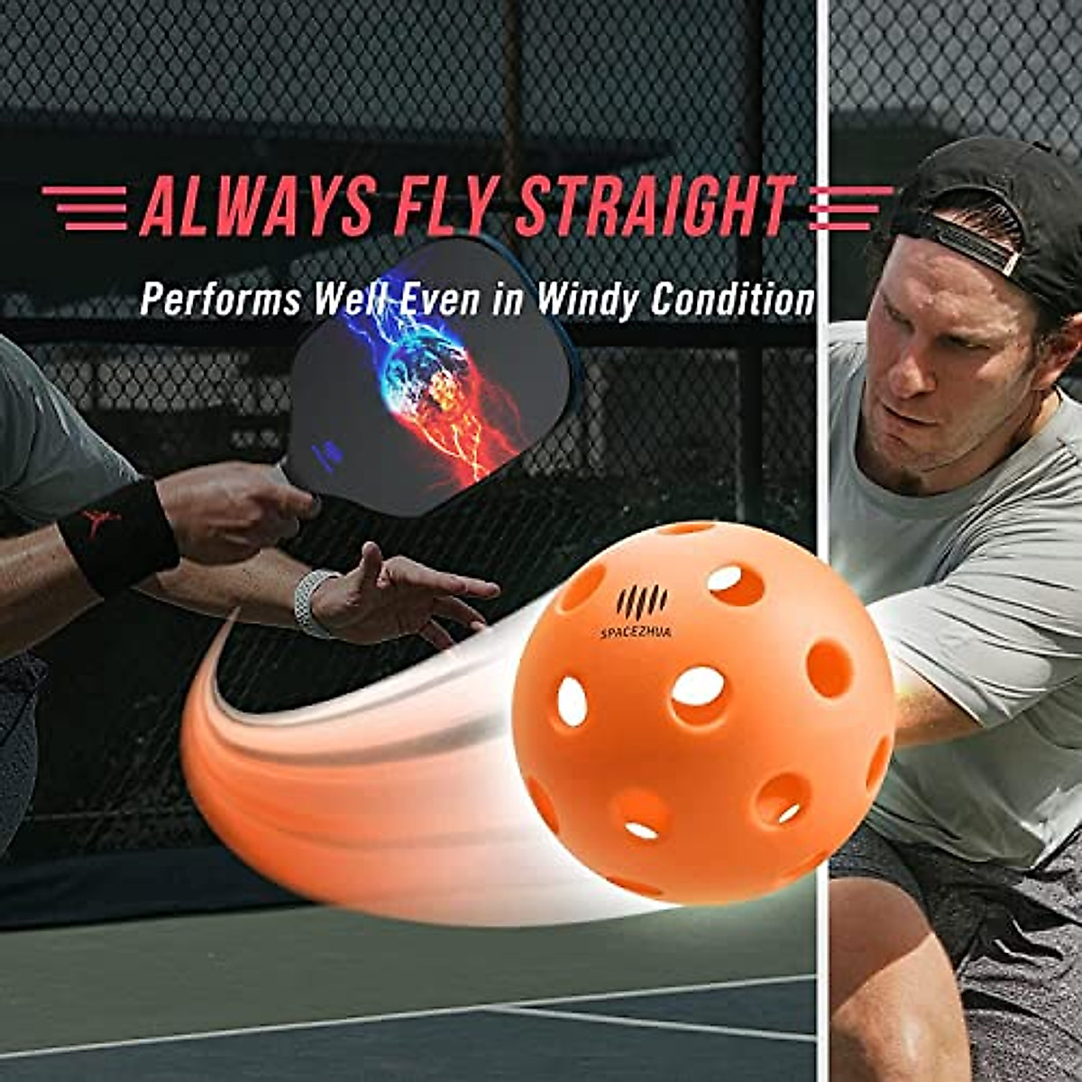 SPACEZHUA Indoor Pickleballs，XX-26holes Pickleball Balls，USA Pickleball(USAPA) Approved, TPE Material Pickle Balls high Elasticity Aging Resistance，Orange & Yellow，6，10 Packs.