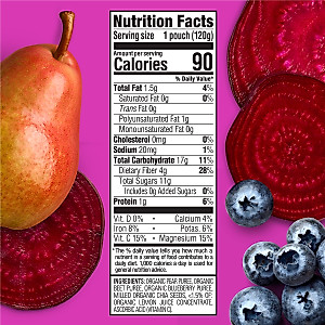HAPPYTOT Organics Super Foods Stage 4, Pears, Blueberries & Beets + Super Chia, 4.22 Ounce Pouch (Pack of 16) packaging may vary