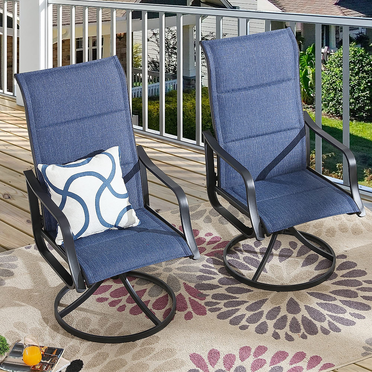 PatioFestival Patio Dining Set 5 Pieces Metal Frame Outdoor Furniture Sets Outside Swivel Rocker Chairs Suqare Table with All Weather Frame (Blue)