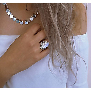 Goldenchen Vintage Silver Ring 925 Sterling Silver Natural Moonstone Women Jewelry Elegant Gemstone Wedding Ring Size 5-11 (8)