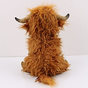 Abawaka 9.8inch Highland Cow Stuffed Animal Realistic Cow Plush Cattle Simulation Highland Cuddly Plushie Doll Farm Home Decor(Brown)