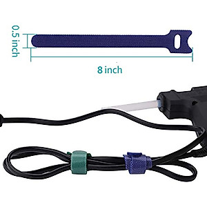 50 PCS Reusable Fastening Cable Ties, 8 Inch Premium Adjustable Cord Ties Black Cord Organization Straps, Microfiber Hook Loop Cable Management Wire Organizer Wrap