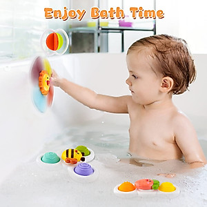 FPVERA Suction Cup Spinner Toys - Baby Bath Toys with Suction Cup Silicone Flipping Board, Baby Sensory Spinner Toy Release Stress and Anxiety Kids Travel Toys Gifts for Toddler Boy Girl, 4PCS