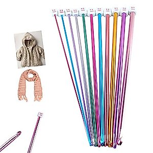 Long Tunisian Afghan Crochet Hooks Set 11 Packs 10.6" Colorful Aluminum Knitting Needles(2mm to 8mm) by Wadoy