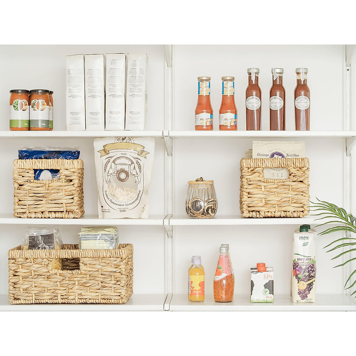 StorageWorks Small Wicker Baskets, Water Hyacinth Baskets with Built-in Handles, Handwoven Bathroom Baskets for Organizing, Medium & Small, 2 Pack