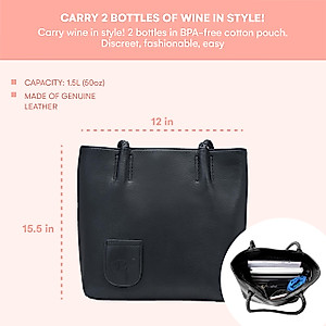 PortoVino Double Pour Vegan Leather Tote Bag with Hidden Insulated Flask Compartment and Dispenser with Spout that Hold 2 separate Bottles Of Wine! Perfect for Traveling, Concerts, Bachelorette Party!