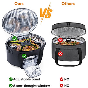 Double-Layer Slow Cooker Carrying Bag for 6-8 Quart CrockPot and Hamlton Beach Slow Cooker, Travel Bag with Lid Fastener for Crock-pot, Portable Carrier Case Slow Cooker Bag with See-thought Window